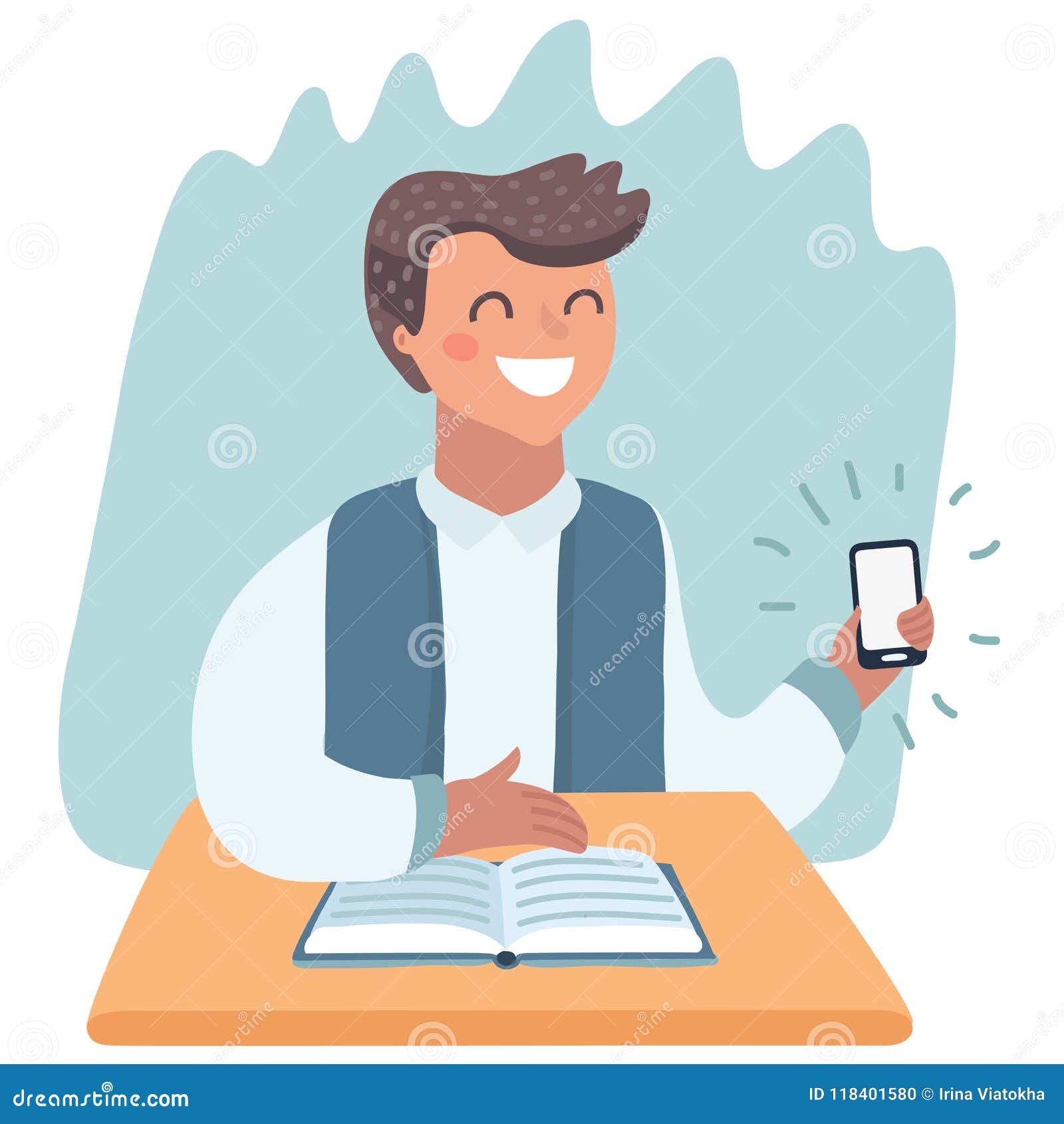Boy Using Phone Study with Learning Technology. Stock Vector ...