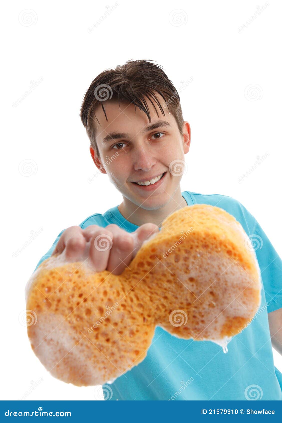 Boy Using a Soapy Sponge To Clean Stock Photo - Image of soapy, holding ...