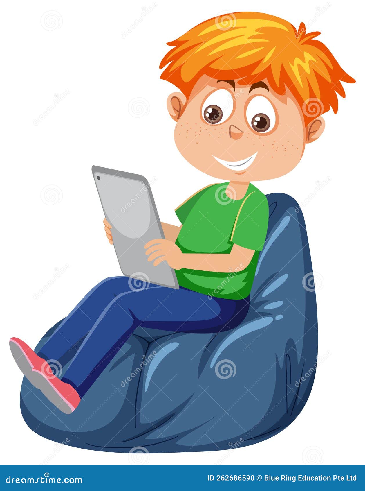 A Boy Using Tablet for Online Learning Stock Vector - Illustration of ...
