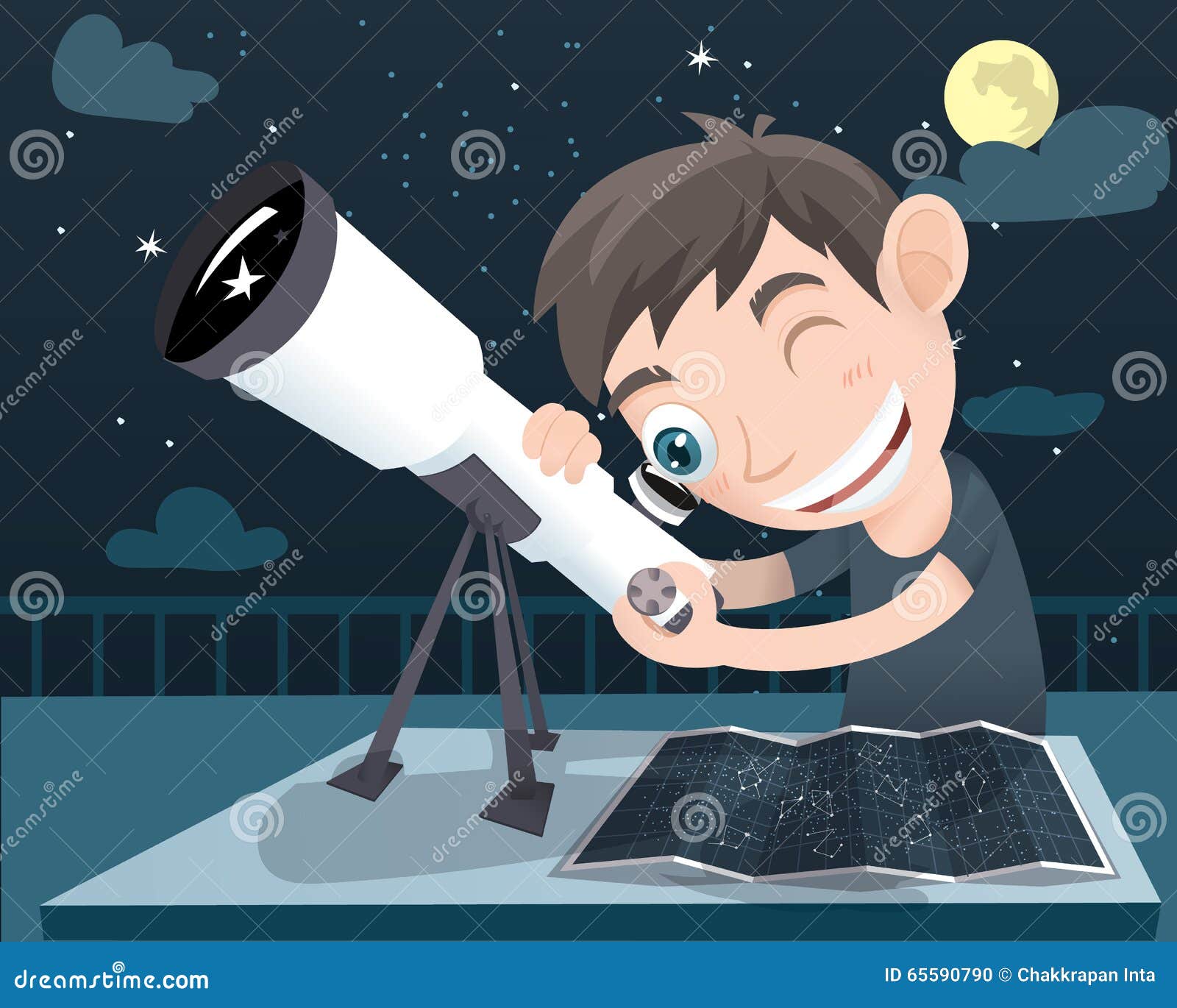 Boy using telesocpe stock vector. Illustration of astronomer - 65590790