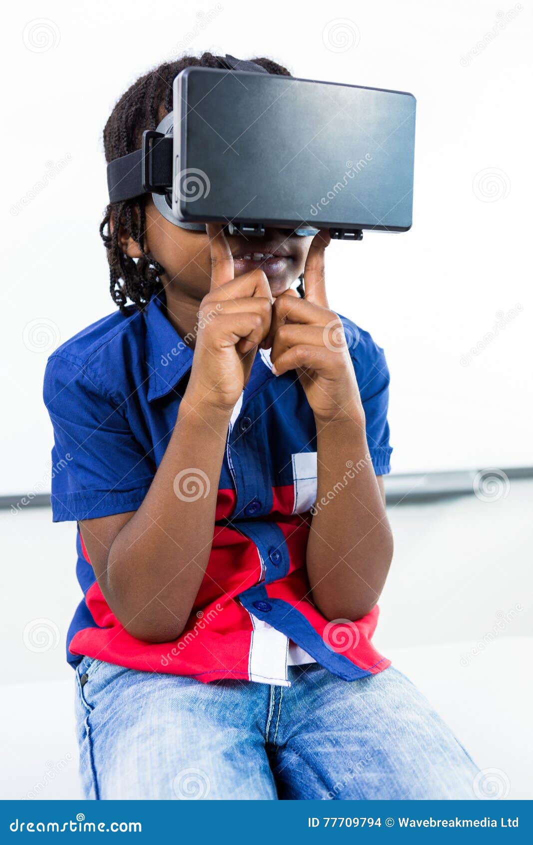 Boy Using Virtual Reality Headset in Classroom Stock Photo - Image of ...
