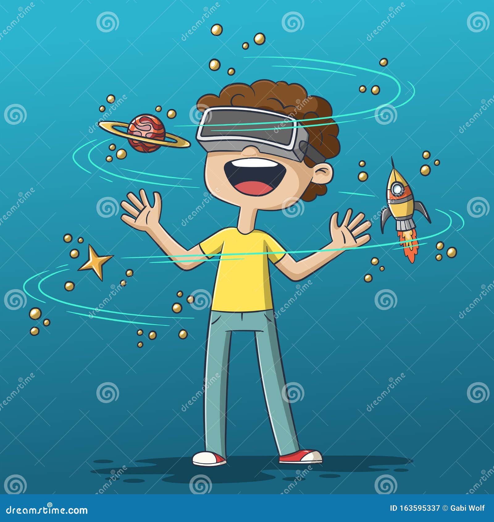 Boy Using Virtual Reality Headset Stock Vector - Illustration of space ...