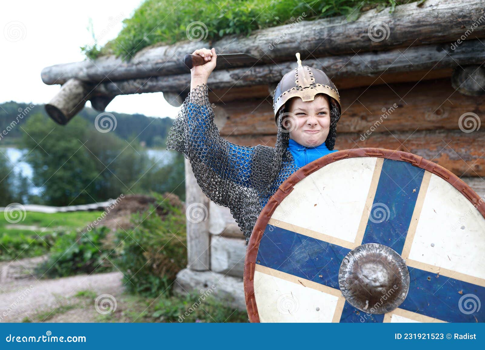 Boy in Viking Armor with Shield Stock Image - Image of karelia, holiday ...