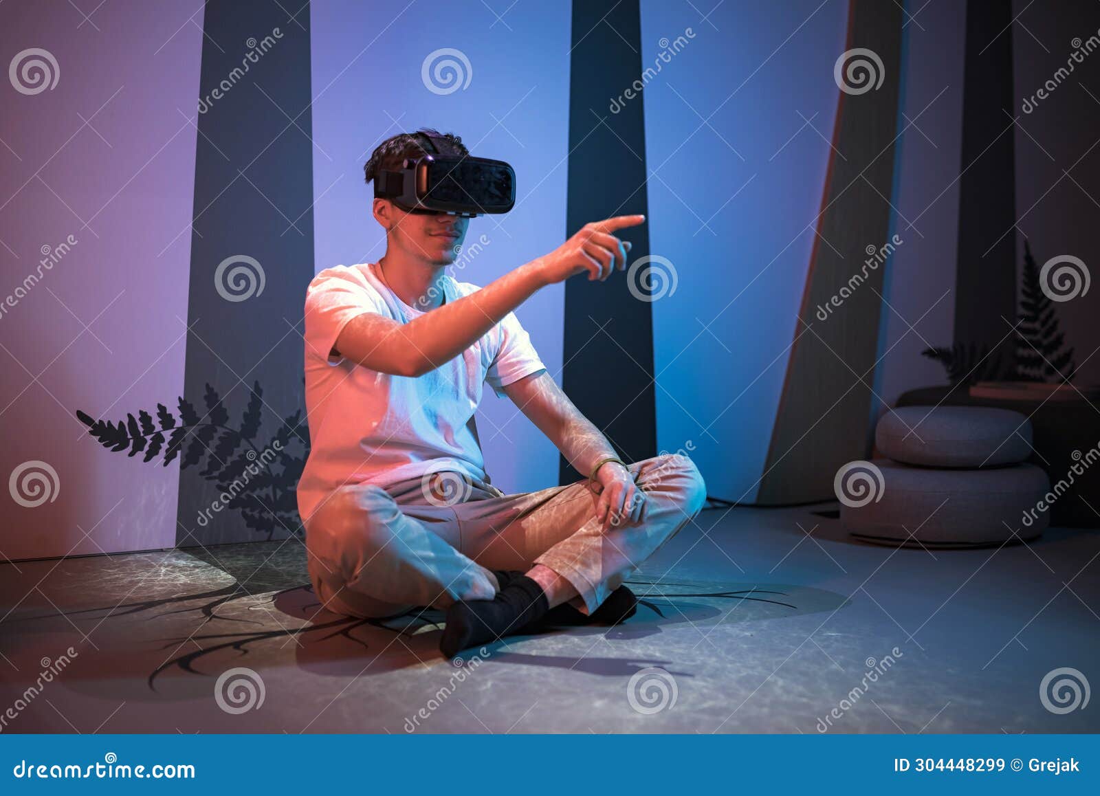 Boy with a VR Headset, Making Hand Gestures, Typing, Scrolling Stock ...