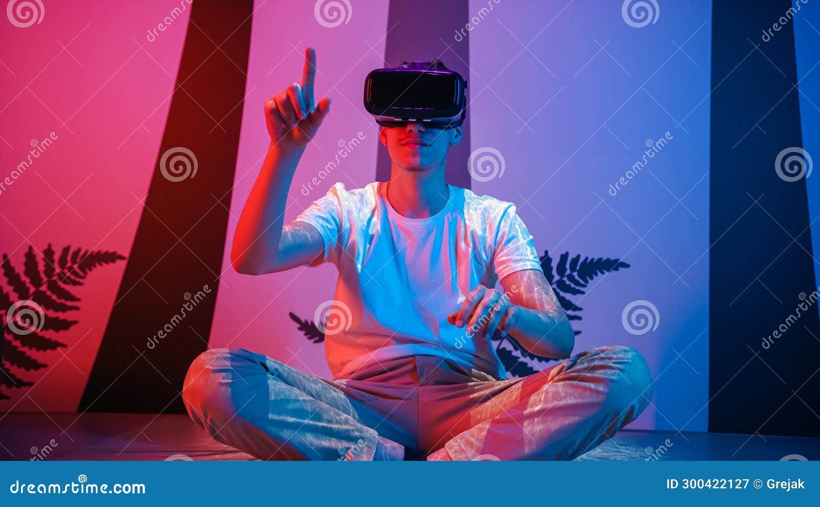 Boy with a VR Headset, Making Hand Gestures, Typing, Scrolling Stock ...
