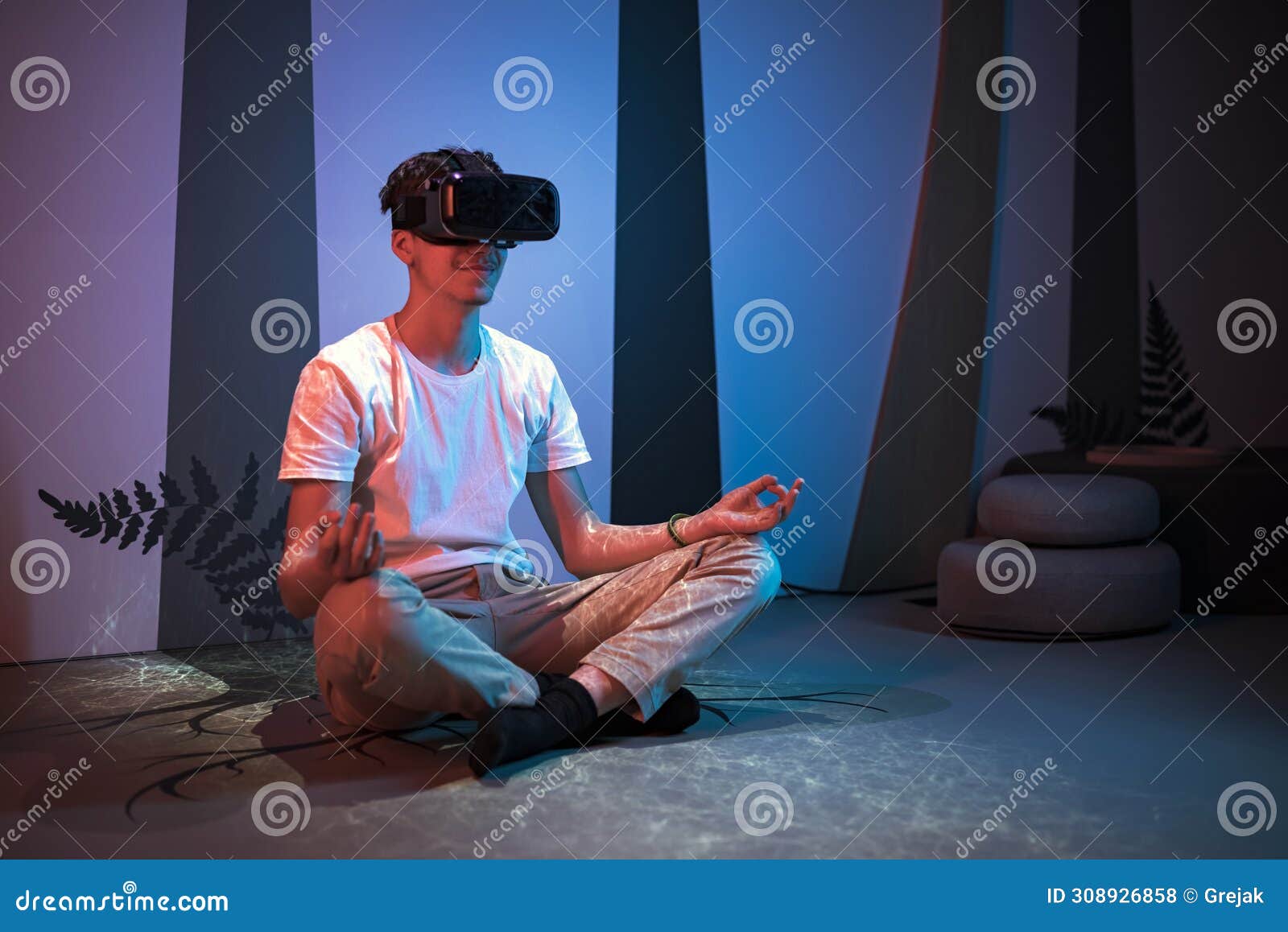 Boy with a VR Headset, Making Hand Gestures, Typing, Scrolling Stock ...