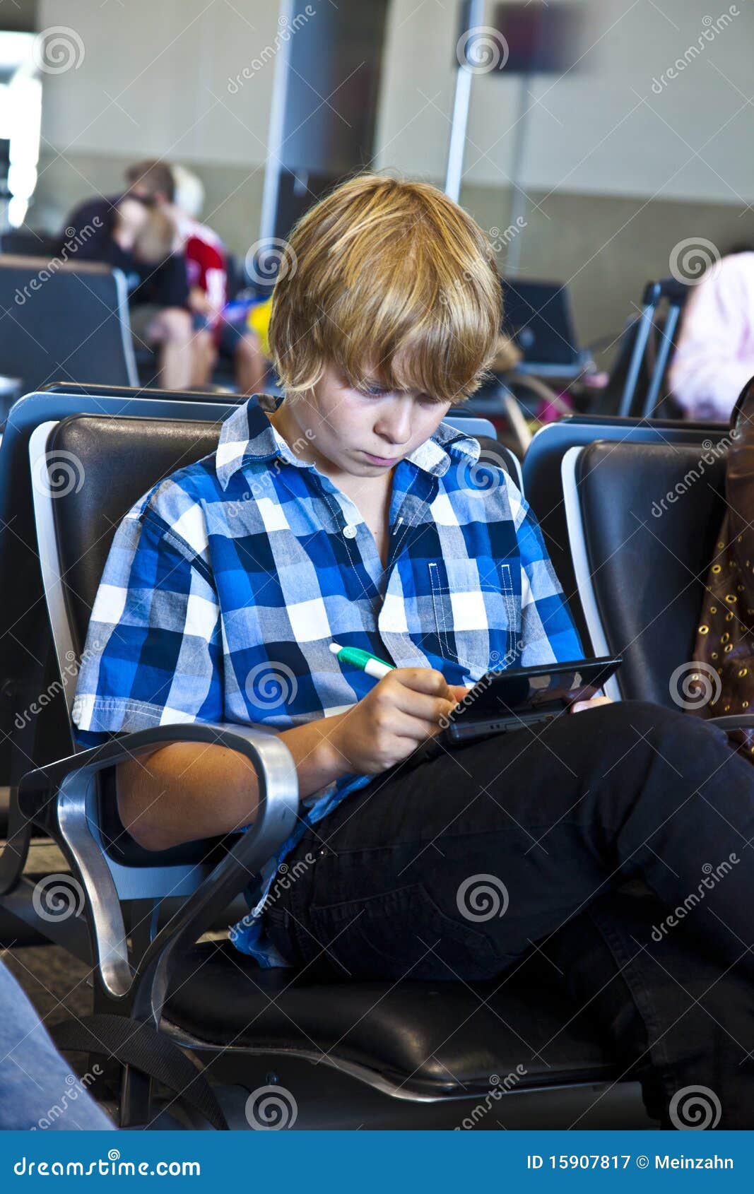Boy is Waiting for Departure at the Airport Stock Image - Image of ...