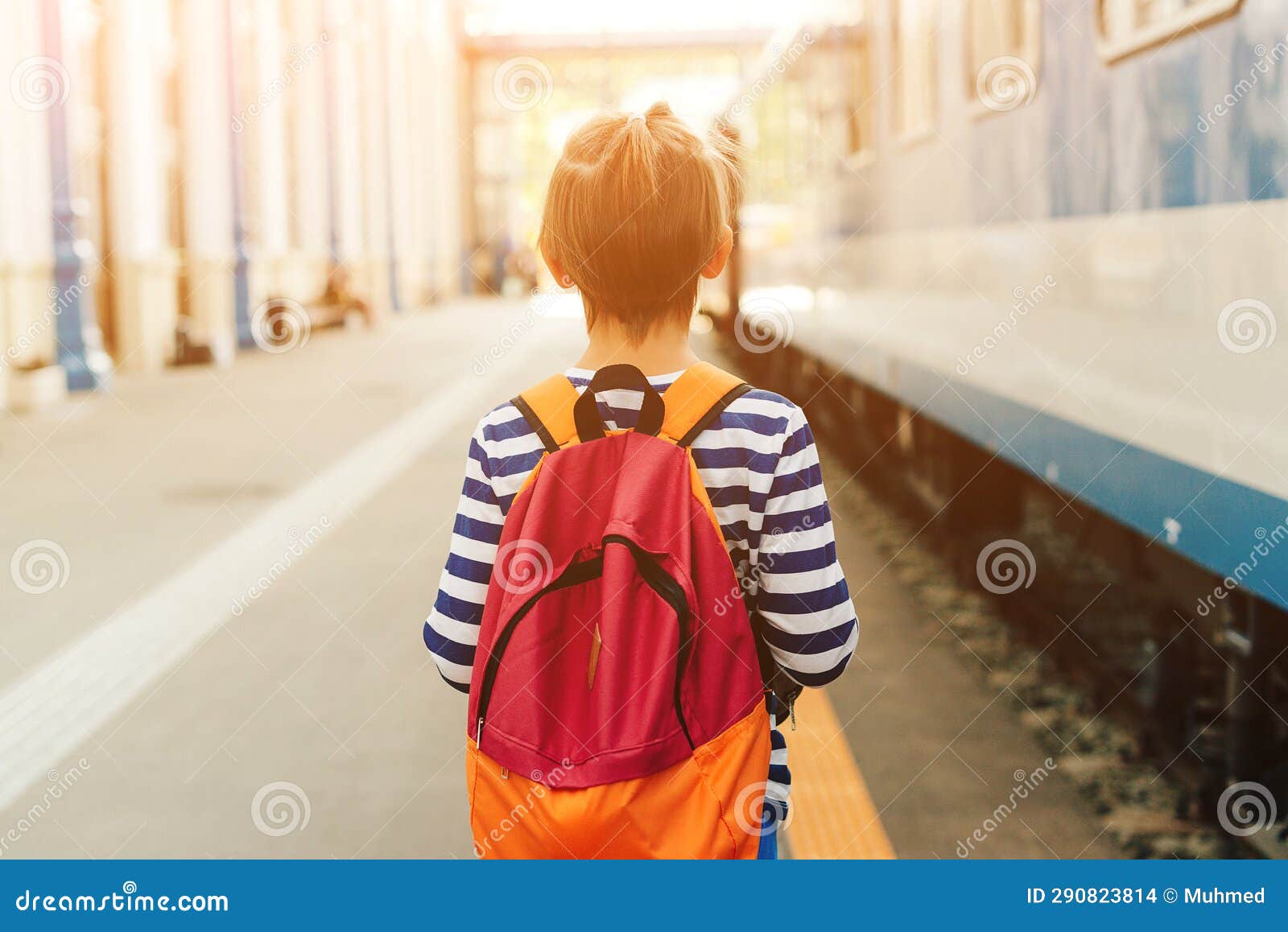 Boy Waiting for Express Train on Railway Station Platform. Kid with ...