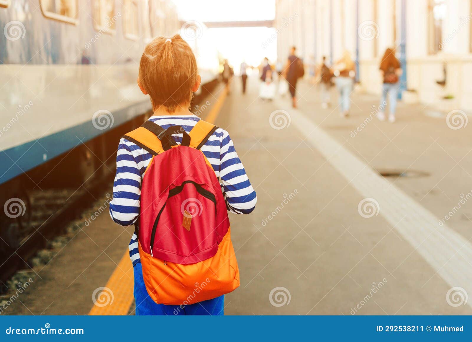 Boy Waiting for Express Train on Railway Station Platform. Kid with ...