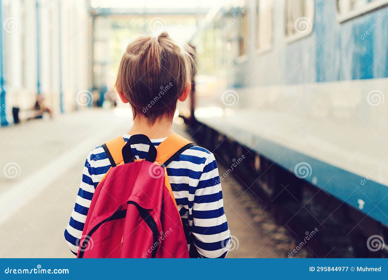 Boy Waiting for Express Train on Railway Station Platform. Kid with ...