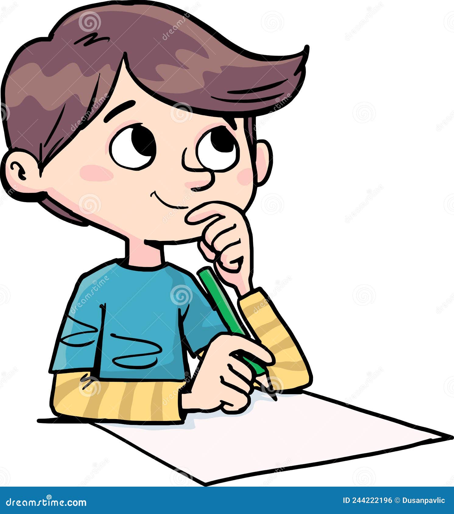 Boy Waiting for Inspiration Stock Illustration - Illustration of brush ...