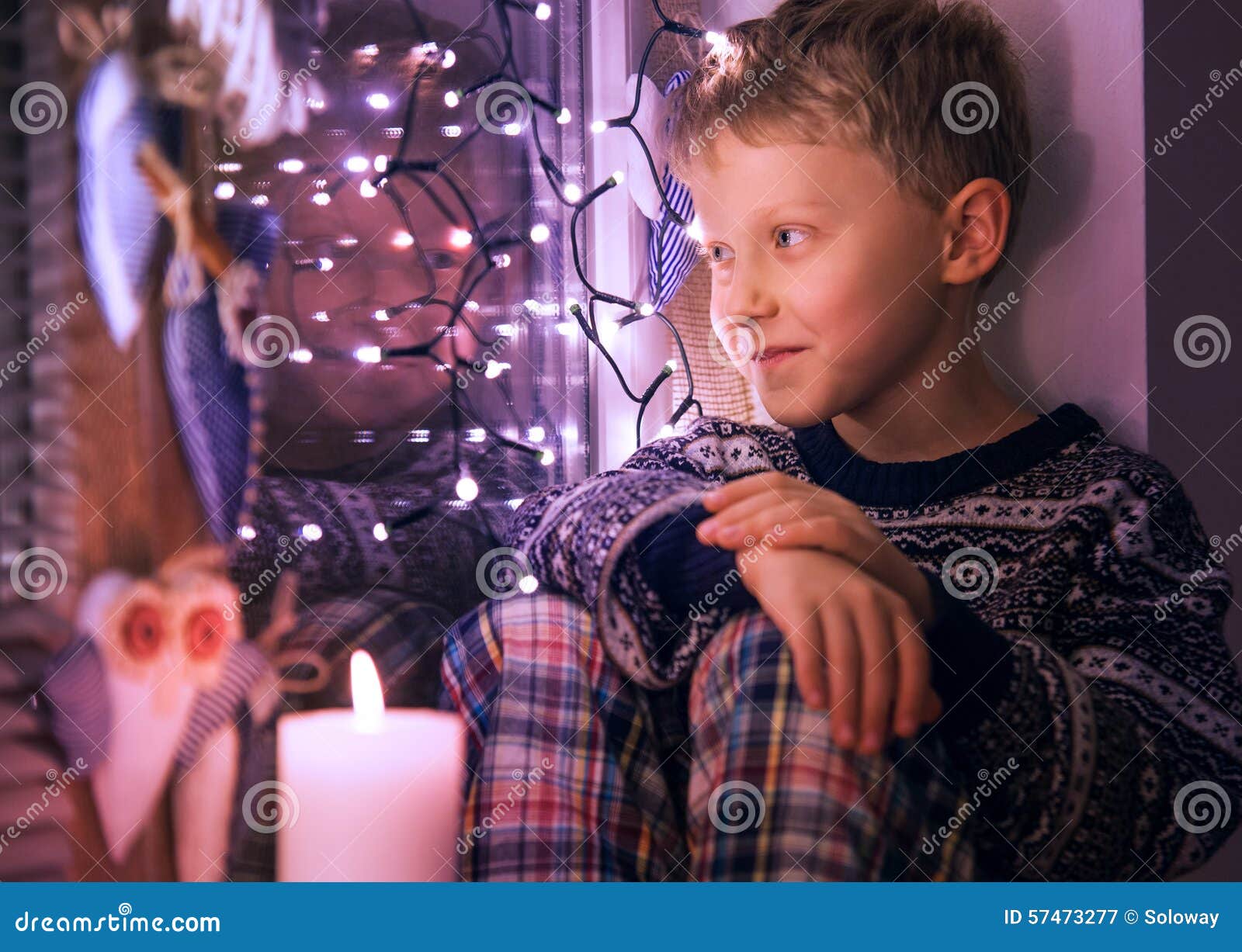 Boy waiting for Santa stock image. Image of gift, glass - 57473277