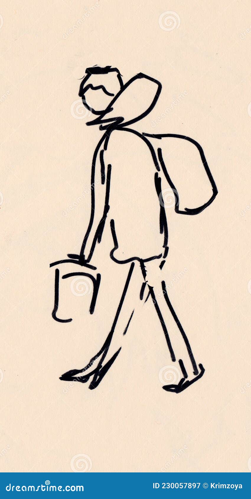 Boy walking along street stock illustration. Illustration of drawn ...