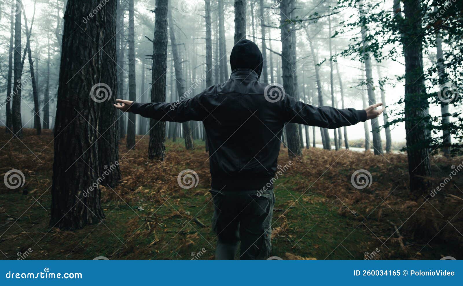 Boy is Walking and Breathing into the Mountain Forest during Mist Stock ...