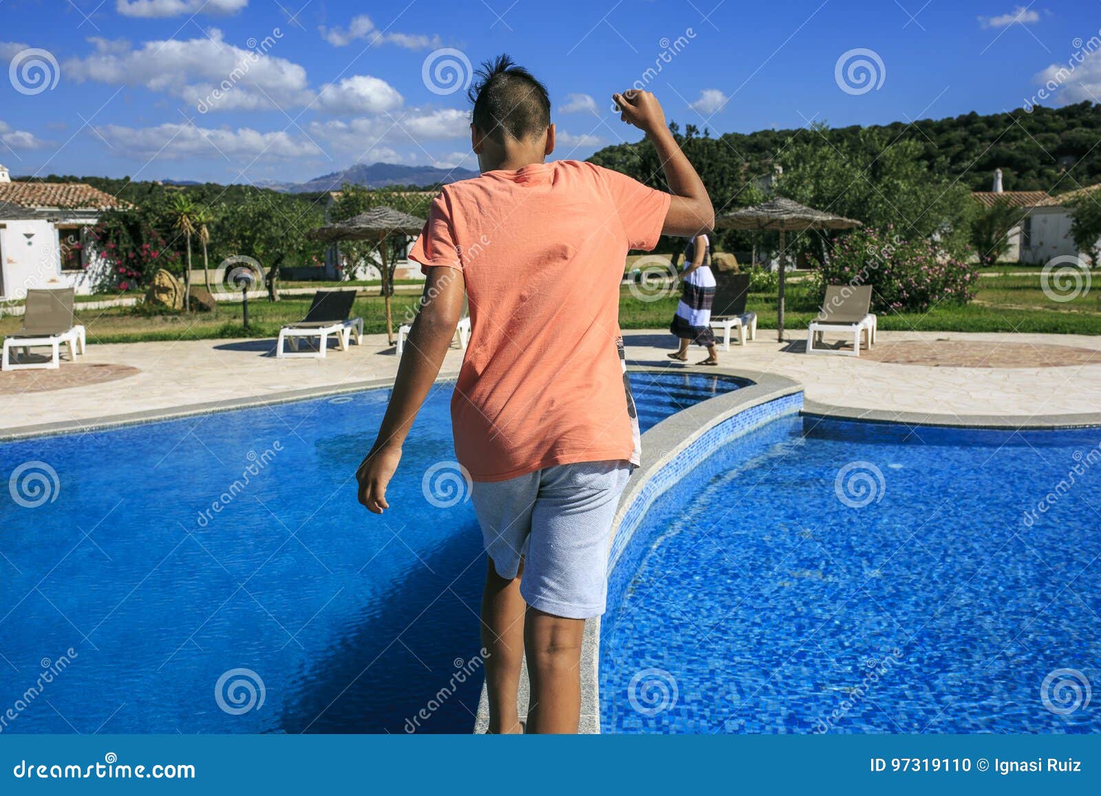 Boy Walking Over the Swimming Pool Stock Photo - Image of happiness ...