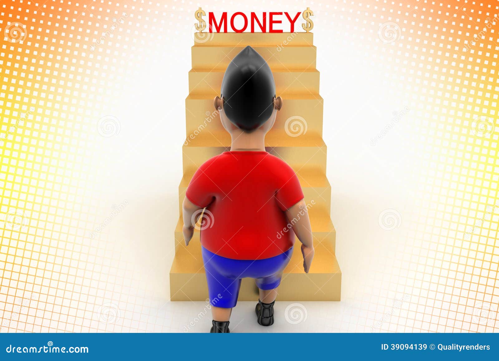 Boy Walking Up Money Stairs in Halftone Stock Illustration ...