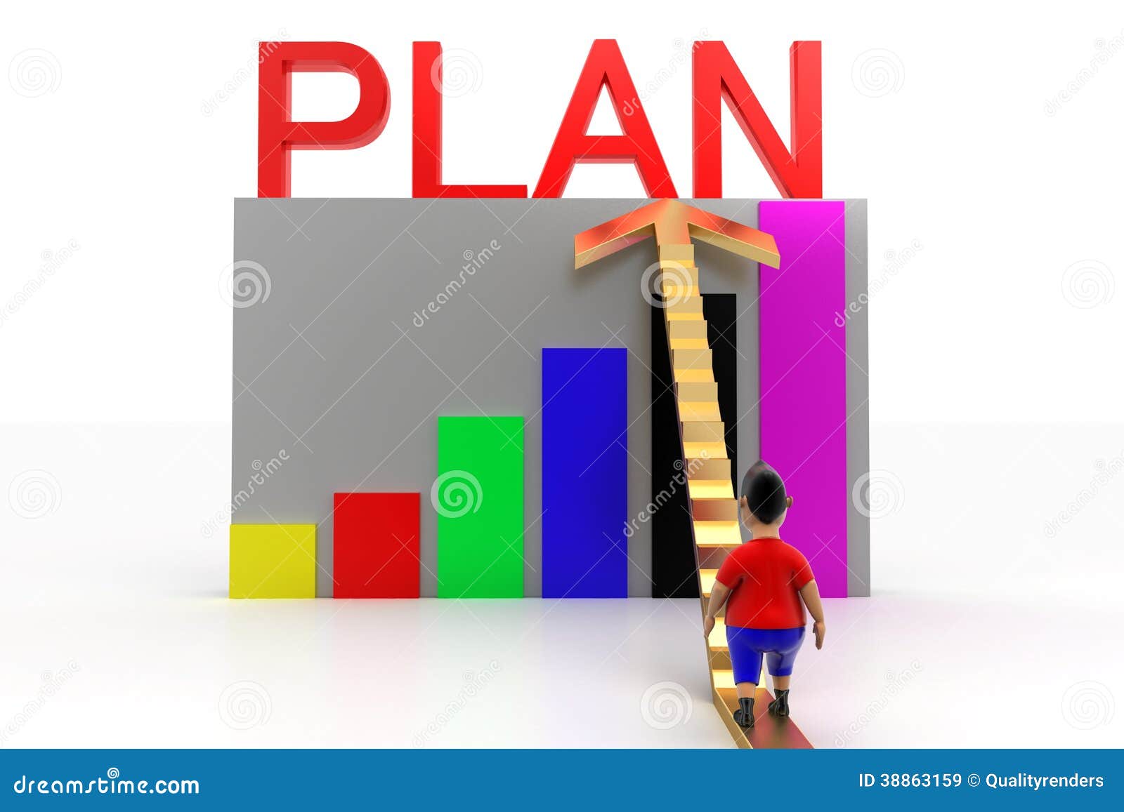 Boy Walking Up Stairs To Plan Graph Stock Illustration - Illustration ...
