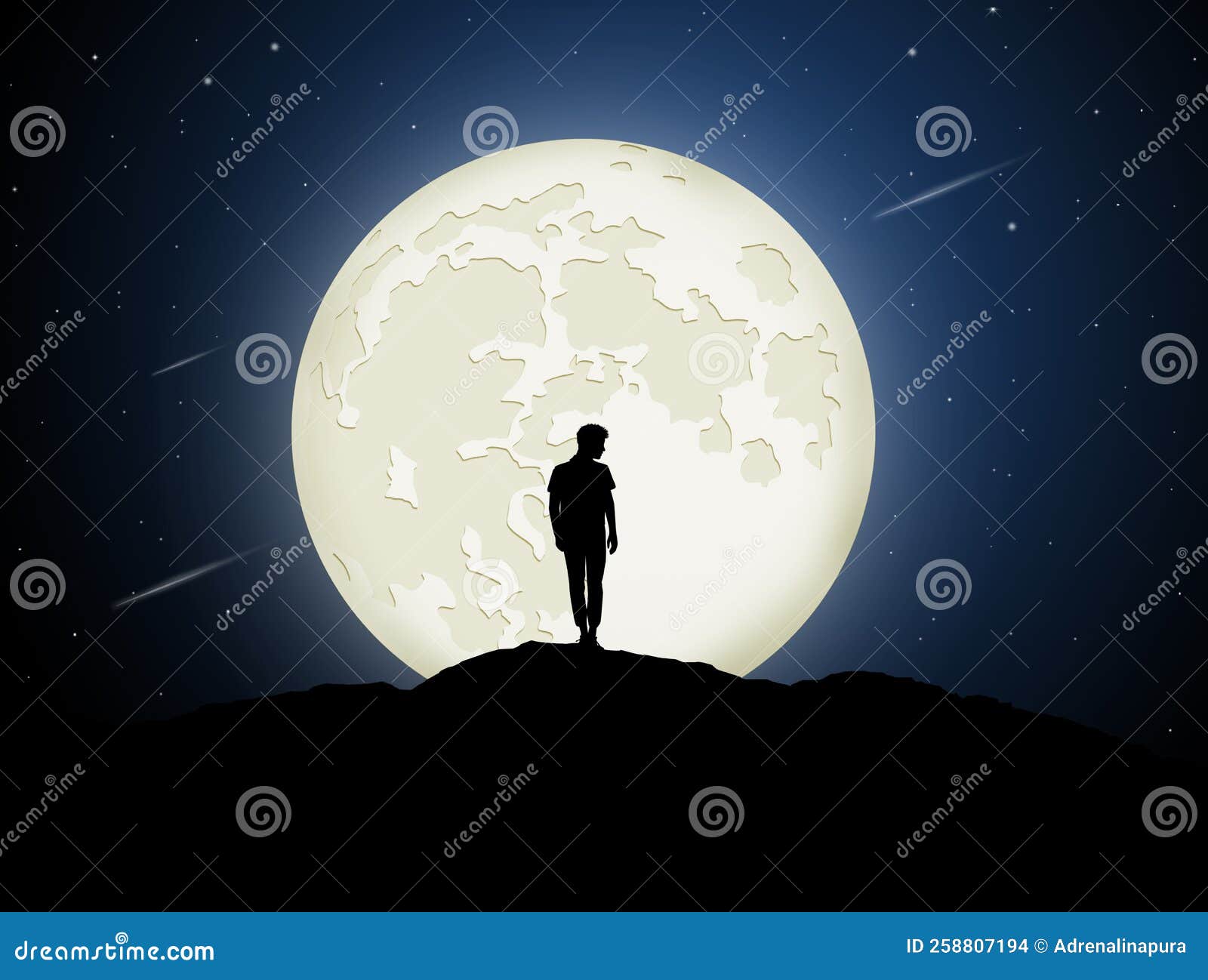 Boy walks in the moonlight stock illustration. Illustration of male ...
