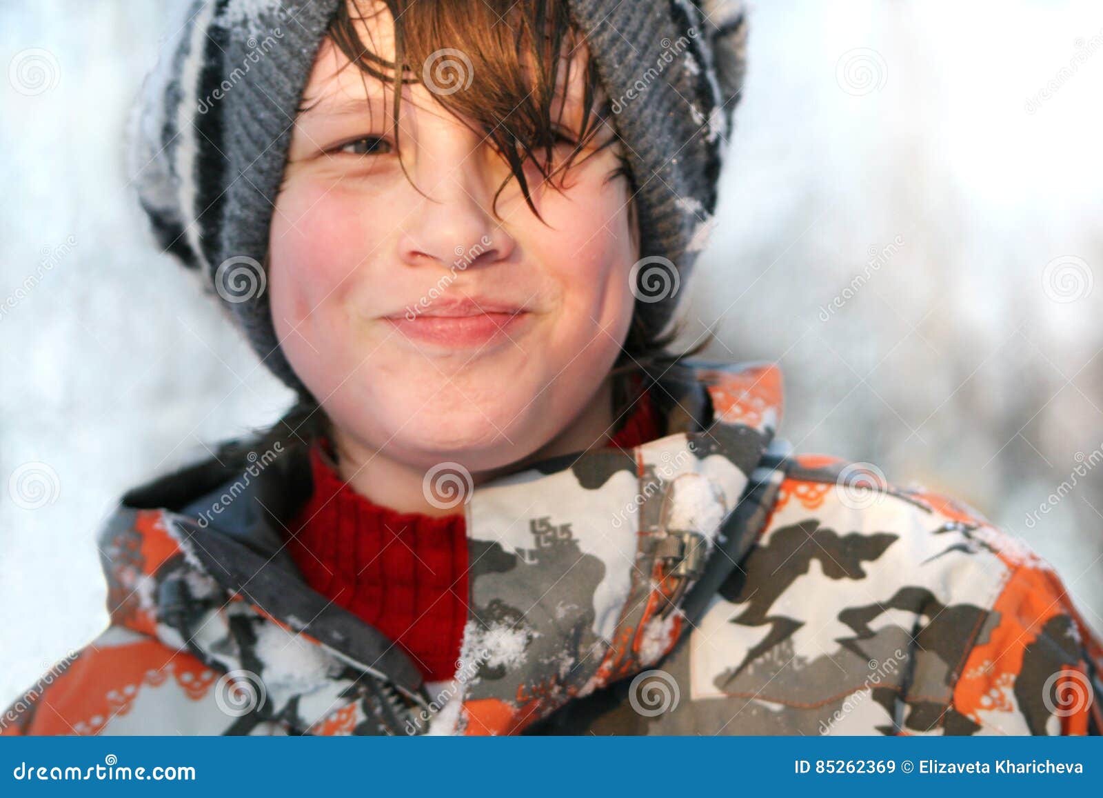 The Boy Was Sweating and Smiling in Cold Weather Stock Image - Image of ...