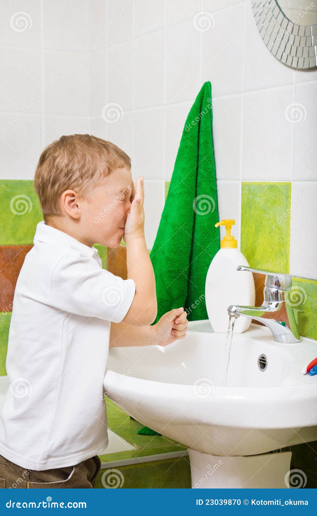 Boy washes the face stock photo. Image of bathroom, leaving - 23039870