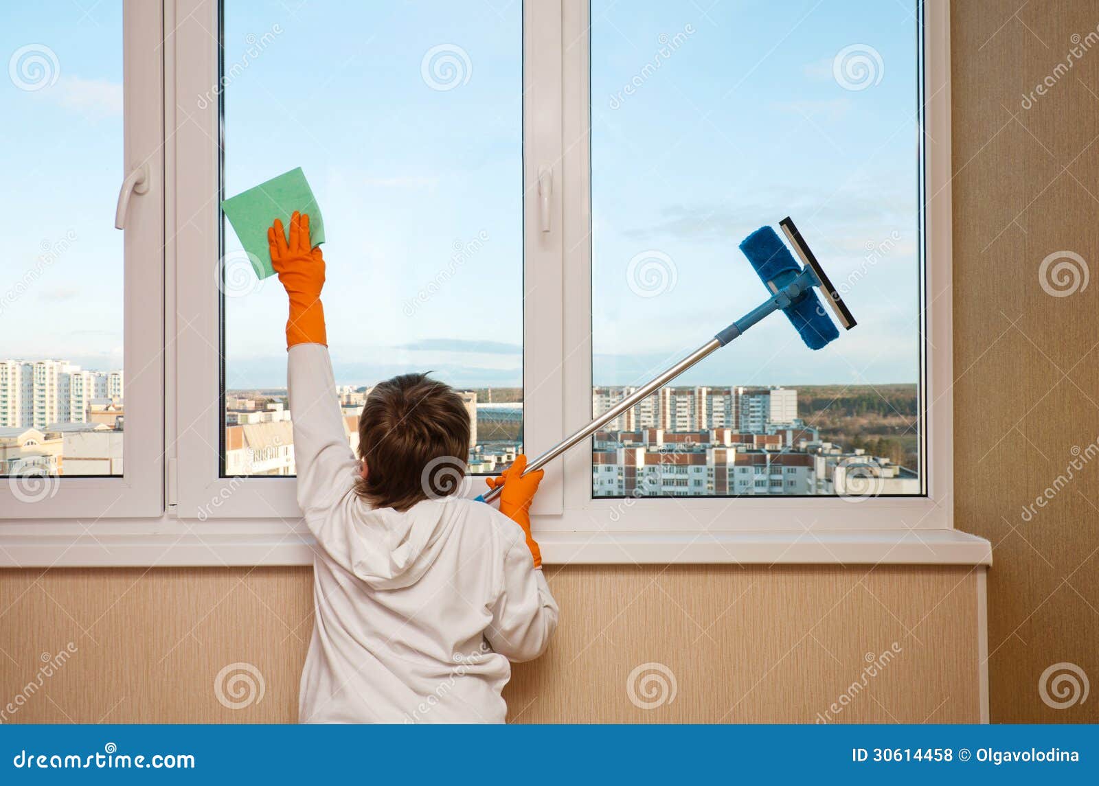 Boy washes a window stock photo. Image of wash, house - 30614458