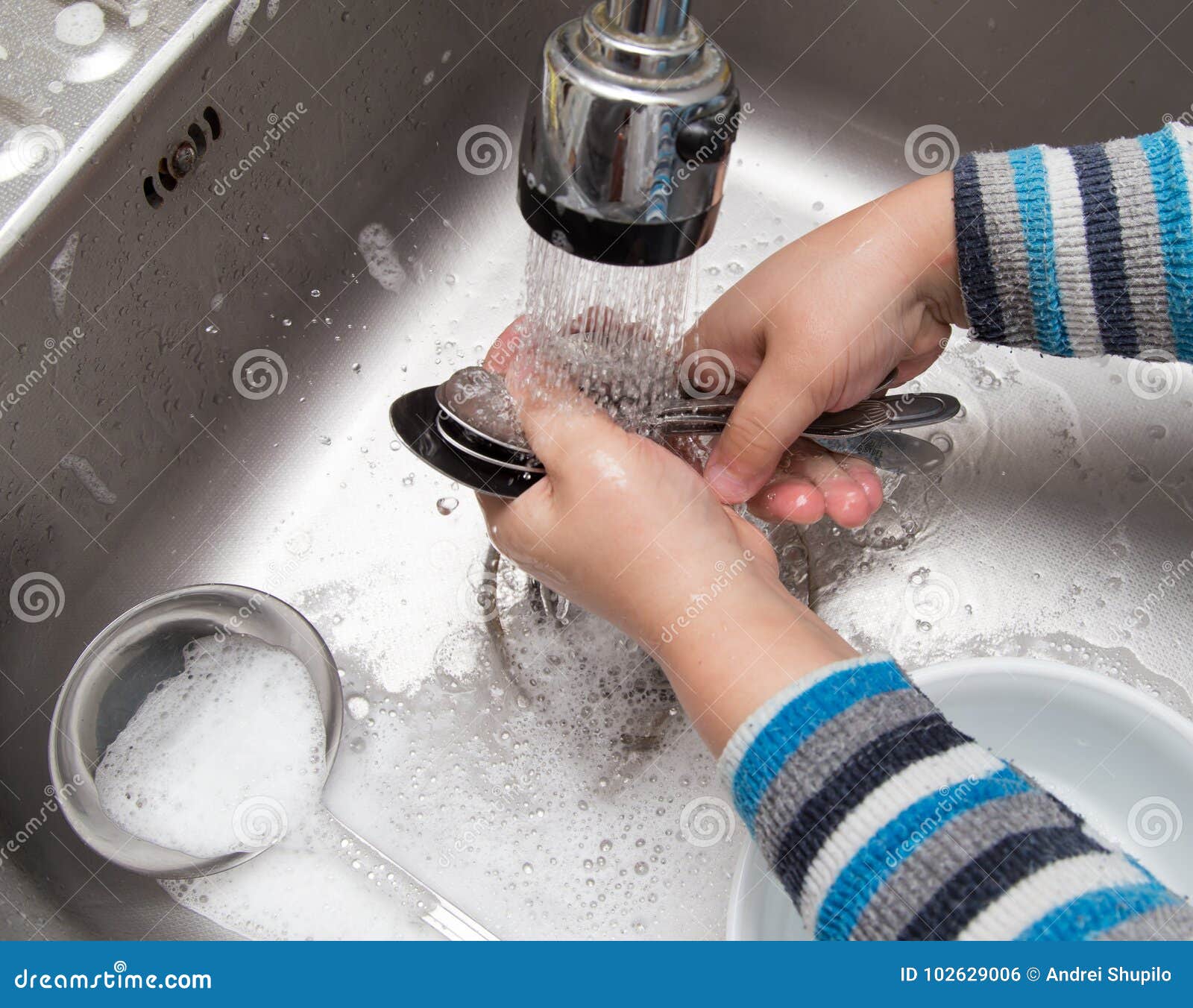 Boy Washing Dishes in the Kitchen Stock Photo - Image of kitchen ...