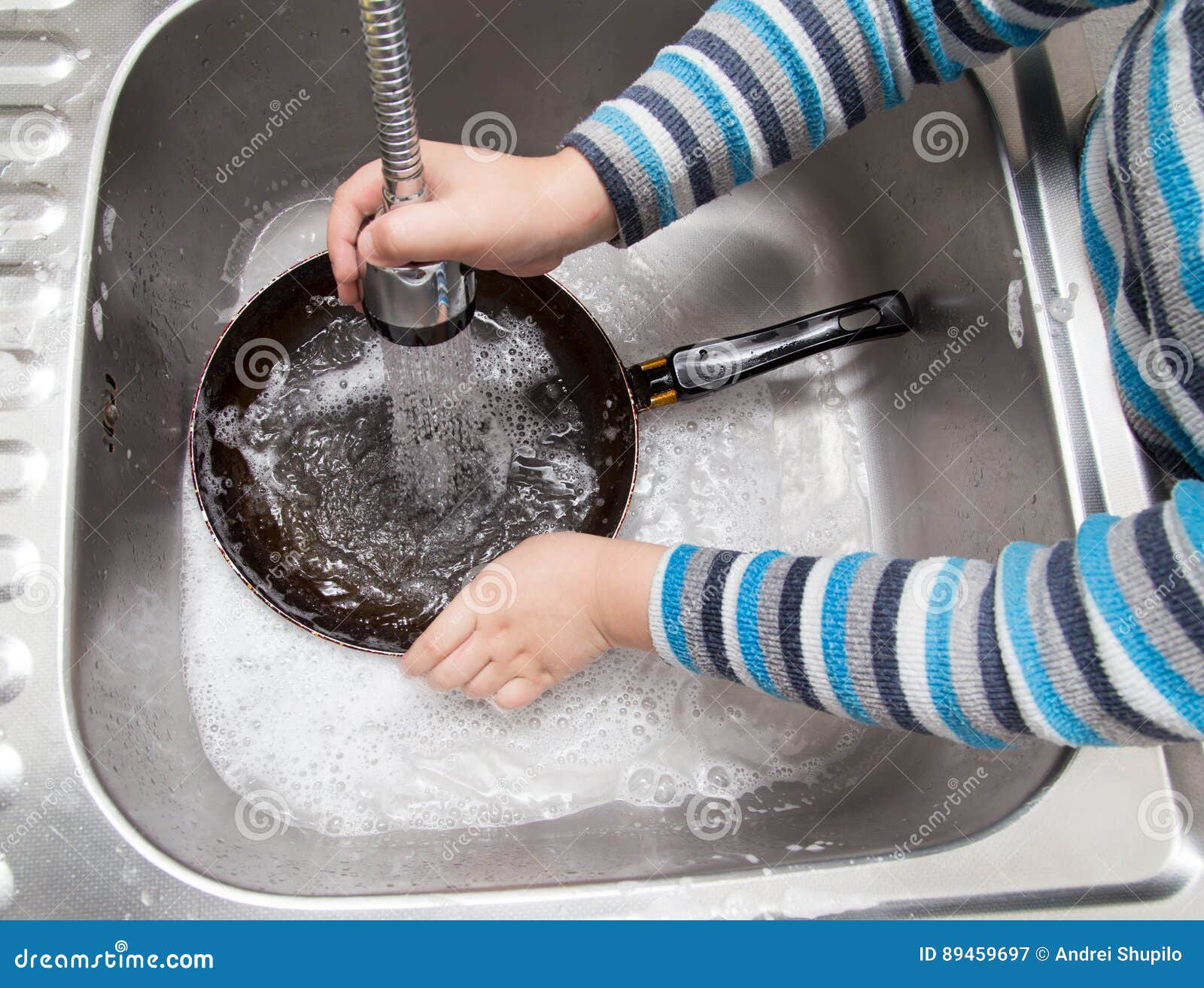 Boy Washing Dishes in the Kitchen Stock Image - Image of splash ...