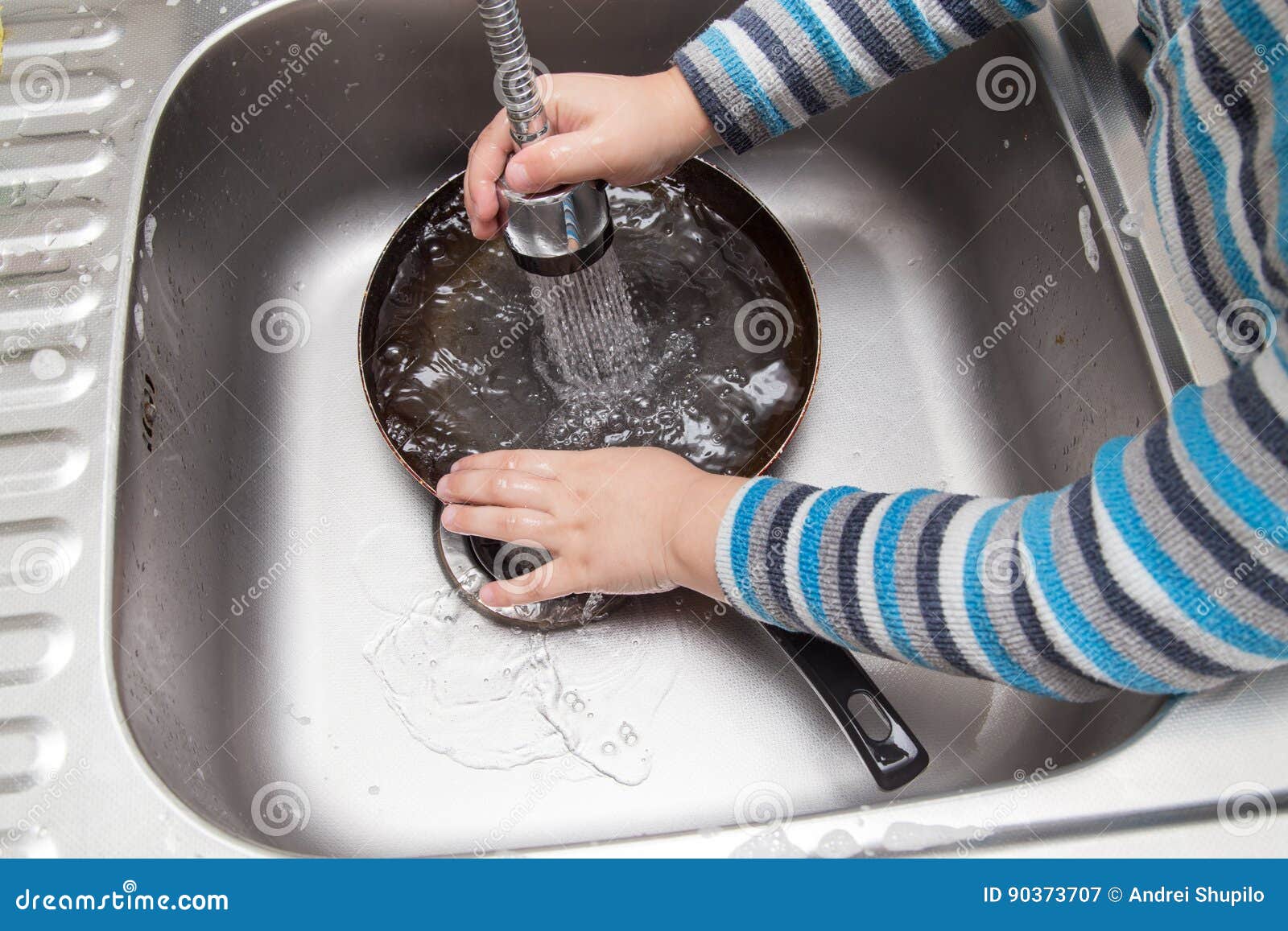 Boy Washing Dishes in the Kitchen Stock Image - Image of sink, drain ...
