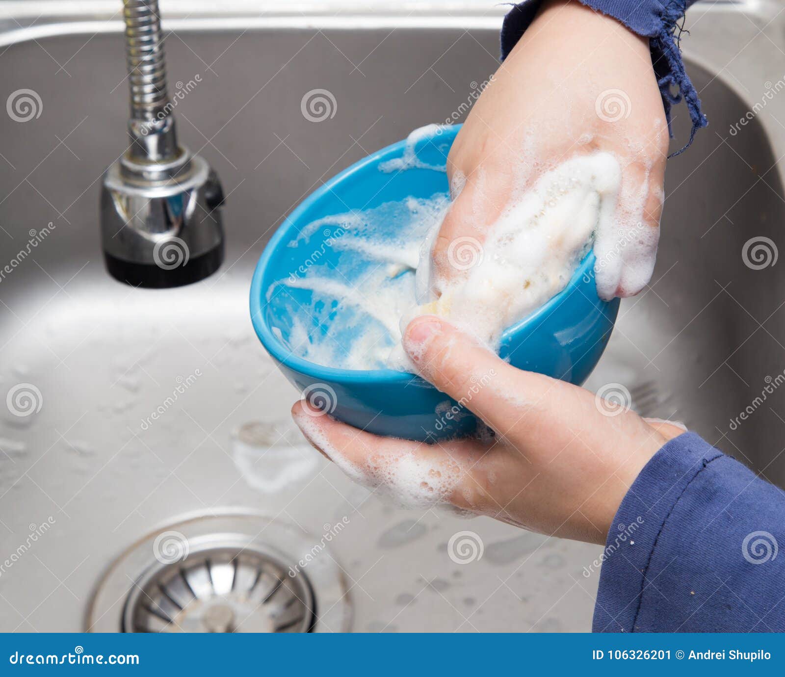 Boy Washing Dishes in the Kitchen Stock Image - Image of drain, young ...