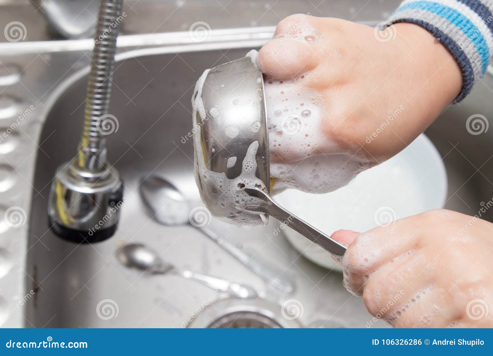 Boy Washing Dishes in the Kitchen Stock Photo - Image of people ...