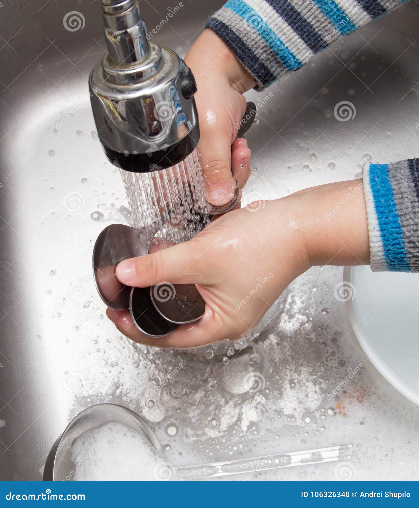 Boy Washing Dishes in the Kitchen Stock Photo - Image of washing ...