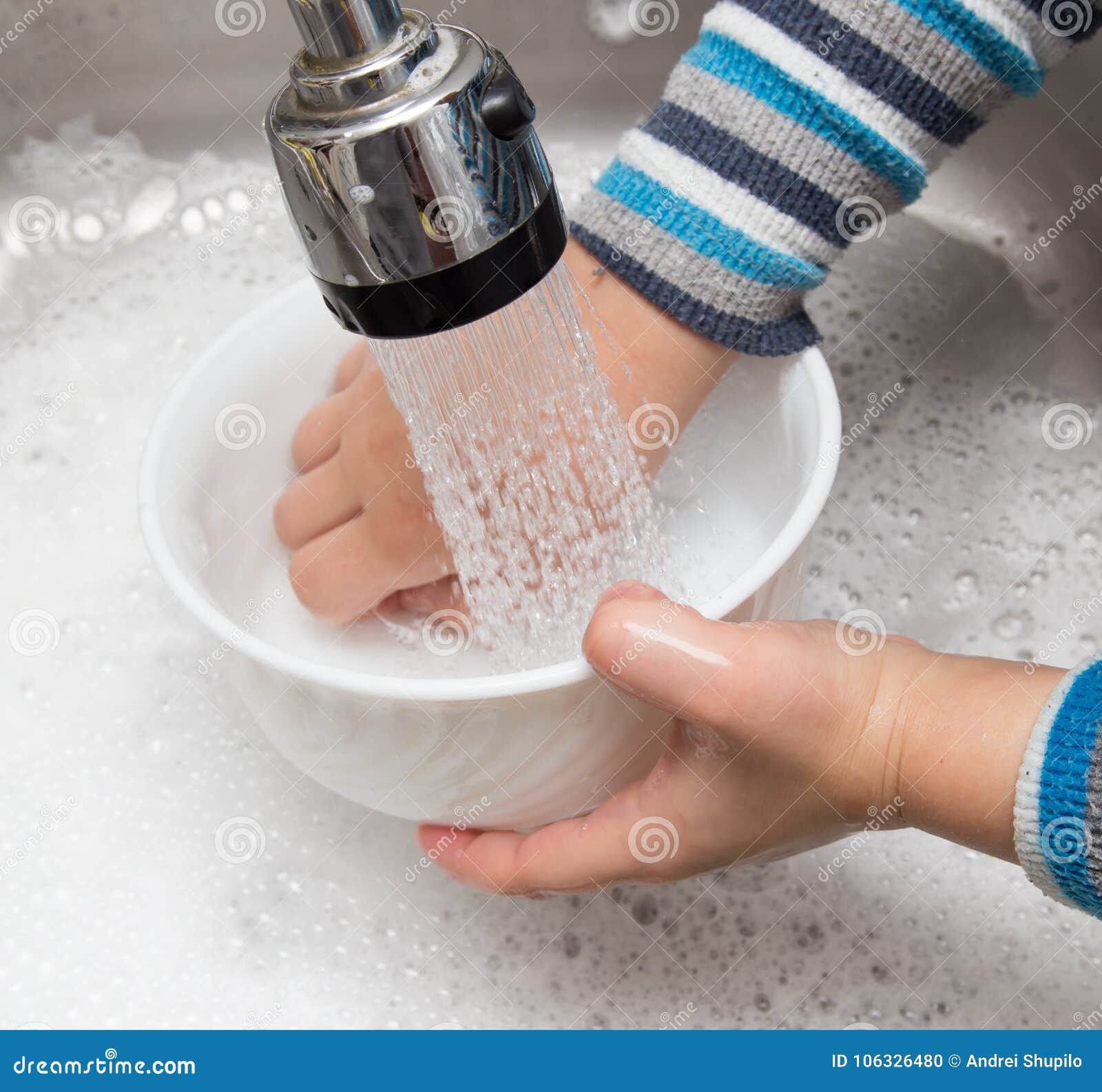 Boy Washing Dishes in the Kitchen Stock Photo - Image of utensils ...