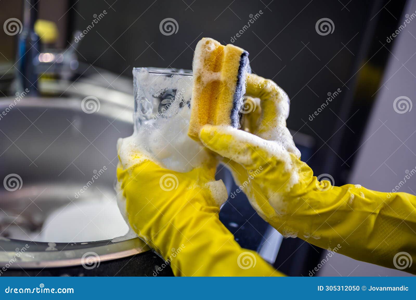 Boy Washing the Dishes in the Sink and Having Fun Stock Photo - Image ...