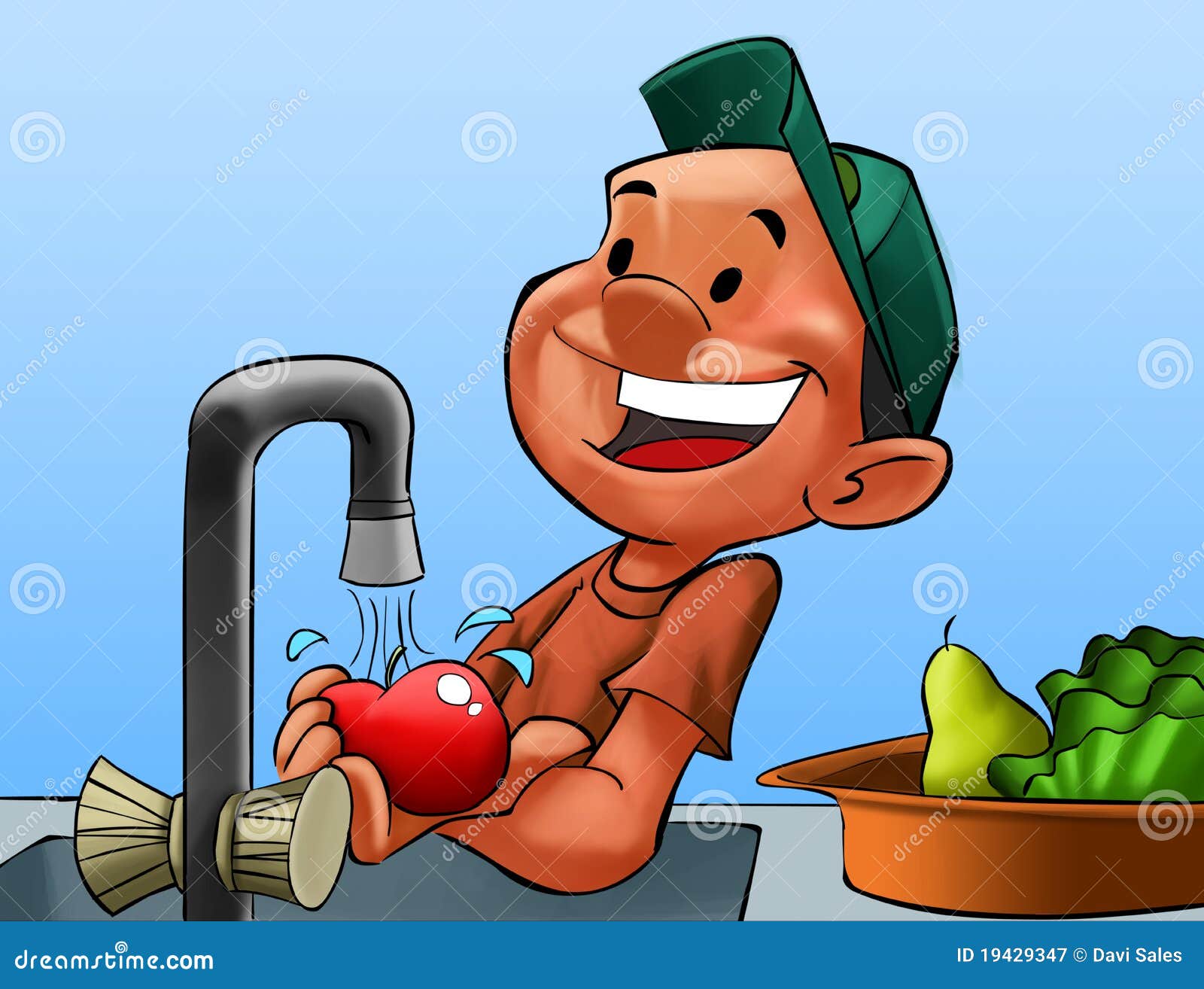 Boy washing some fruits stock illustration. Illustration of natural ...