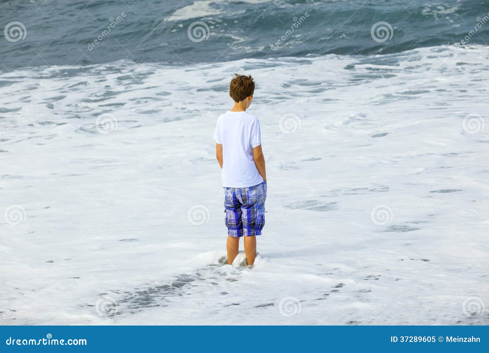 Boy Watches the Waves of the Ocean Stock Image - Image of cute, people ...