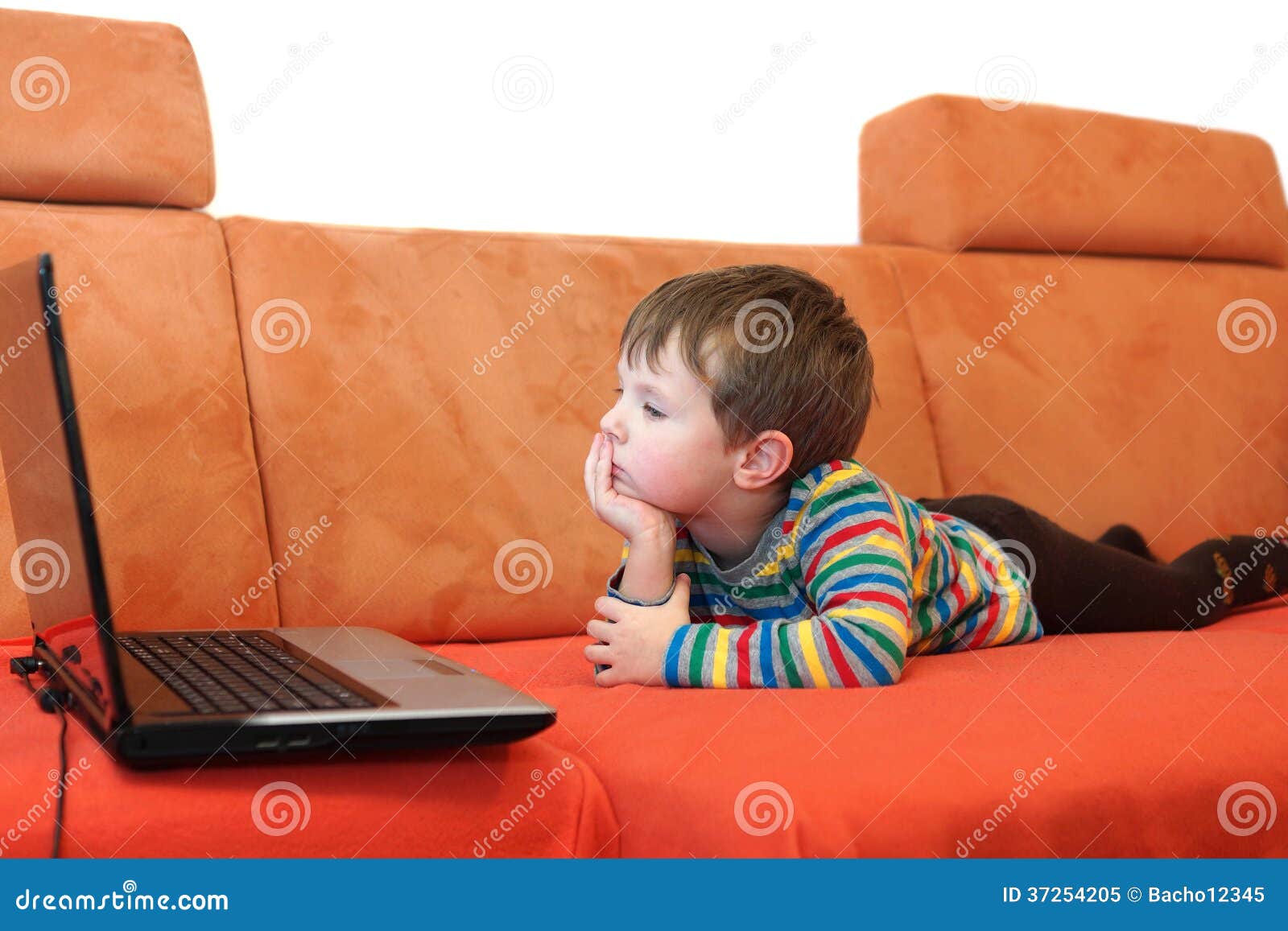 Boy is Watching a Computer Screen Stock Image - Image of computer ...