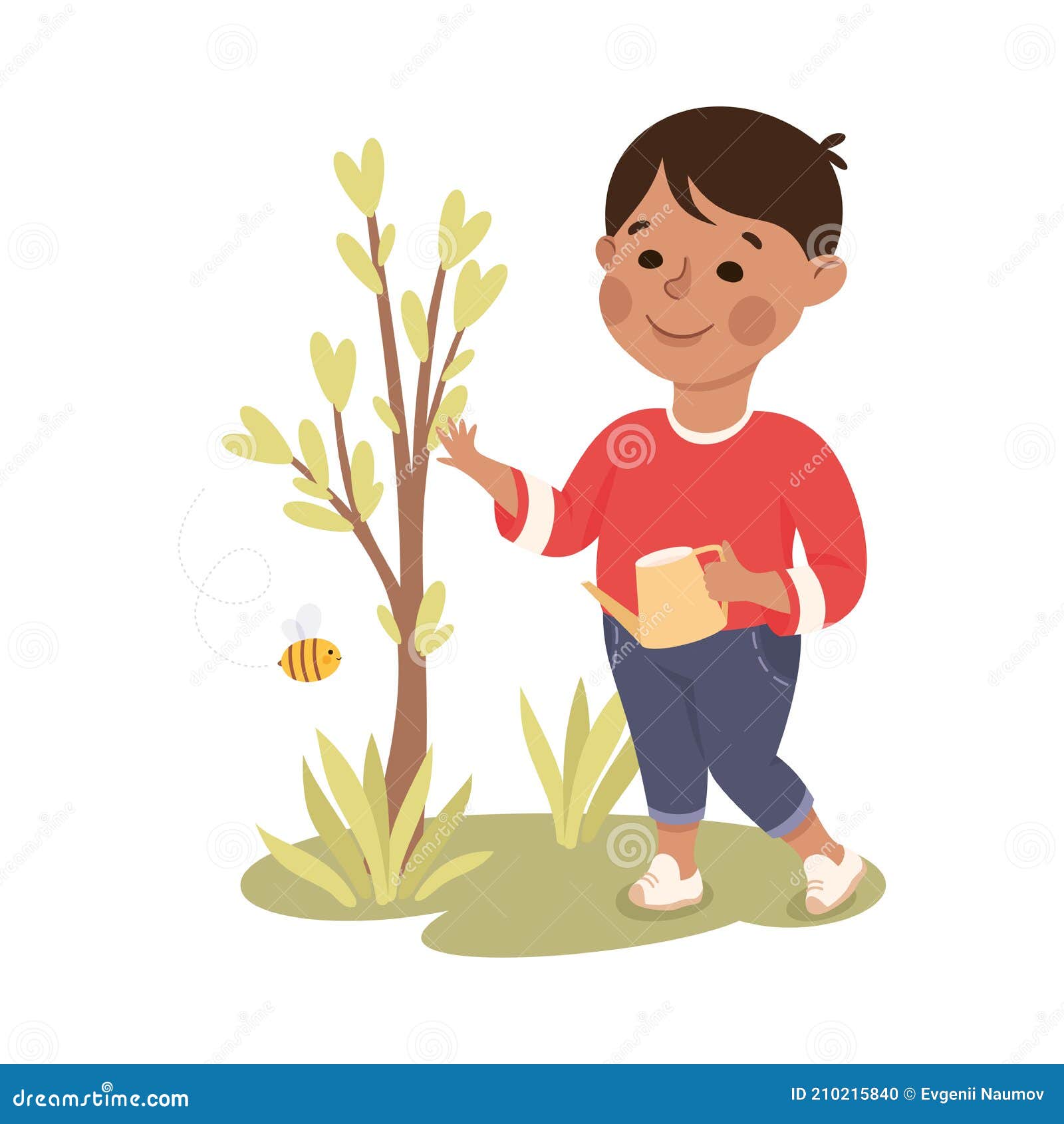 Boy Watering Tree Sapling, Save the World, Ecology Concept Cartoon ...