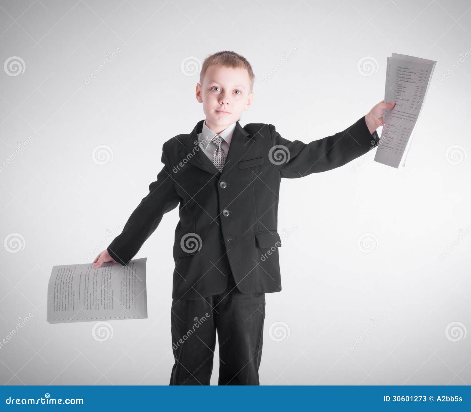 Boy Waving Bundles of Paper Stock Image - Image of necktie, human: 30601273