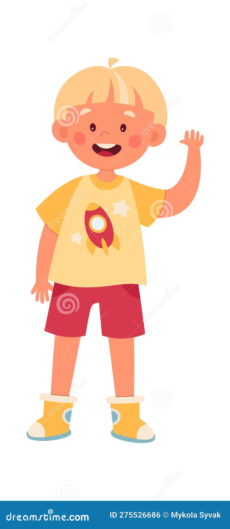 Boy Waving His Hand stock vector. Illustration of smile - 275526686