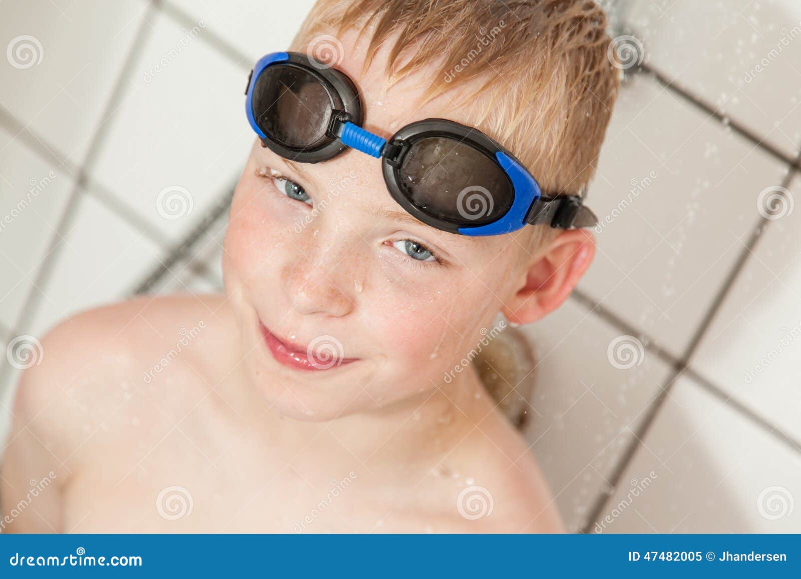 Boy Wearing Goggles in the Shower Stock Image - Image of happiness ...