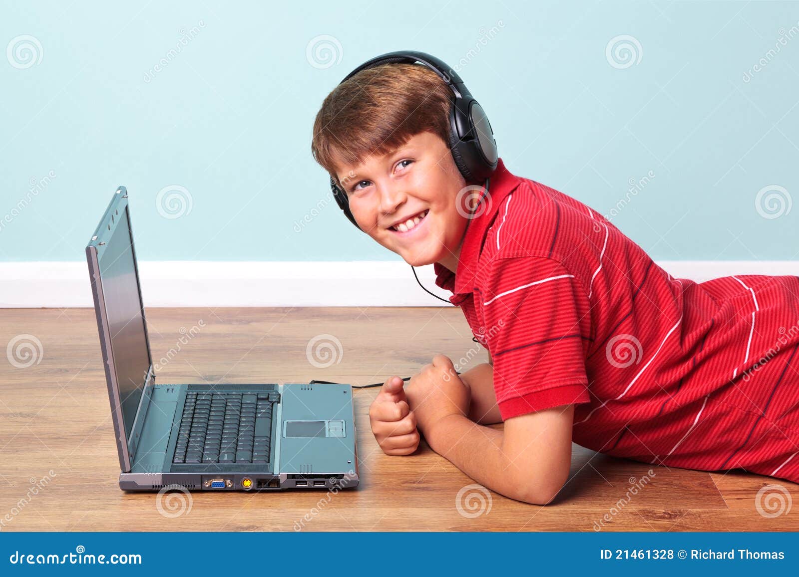 Boy Wearing Headphones with Laptop Stock Photo - Image of wireless ...