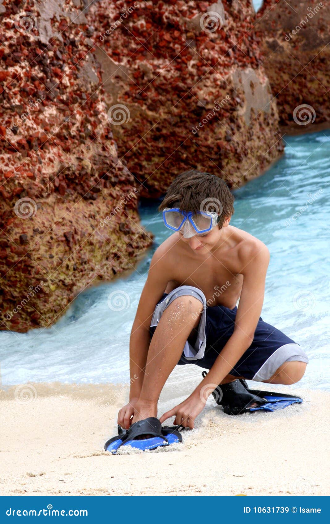 Boy Wearing Snorkeling Goggles and Flippers Stock Image - Image of ...