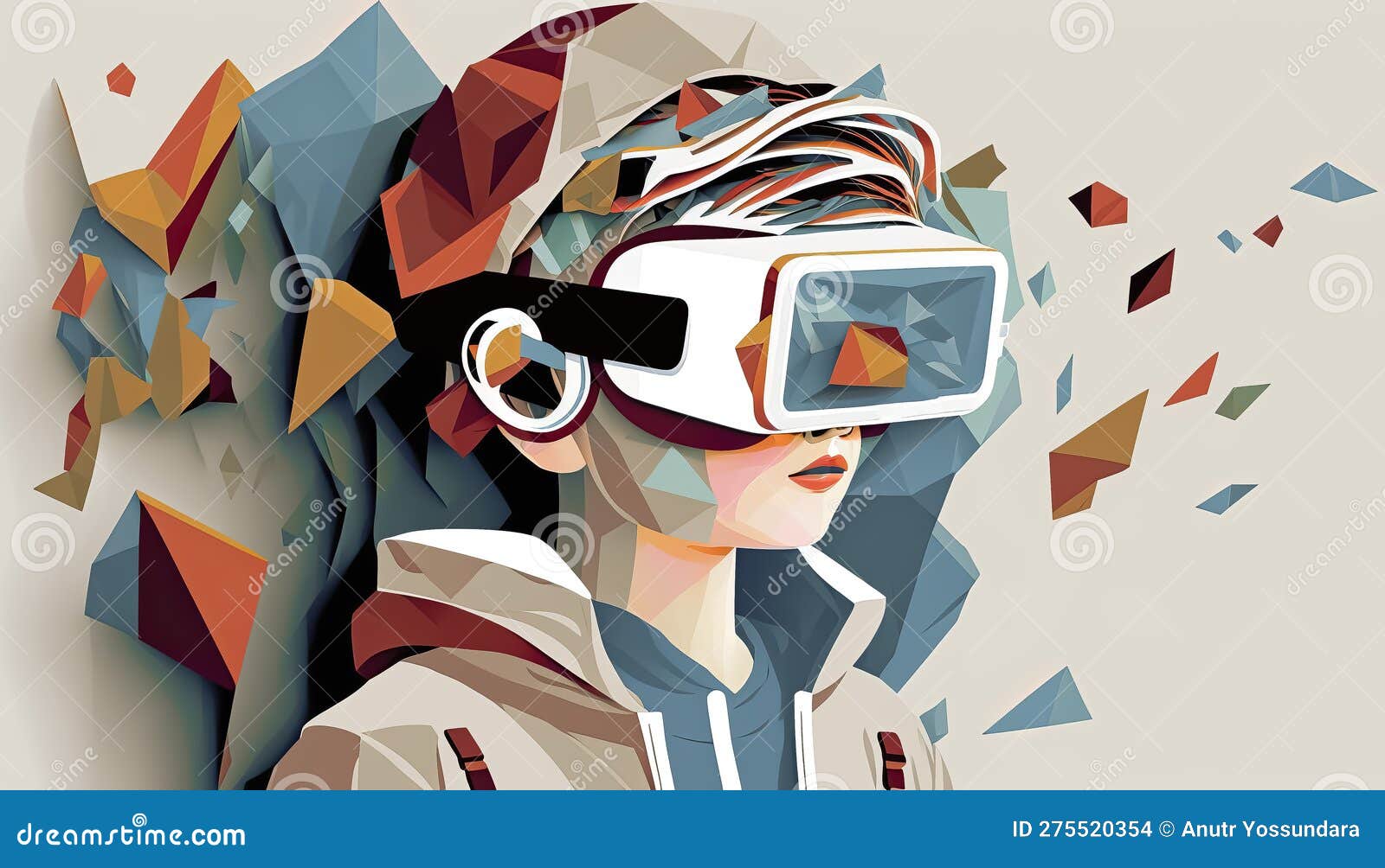 Boy Wearing Virtuality Google for Metaverse Technology Concept Banner ...