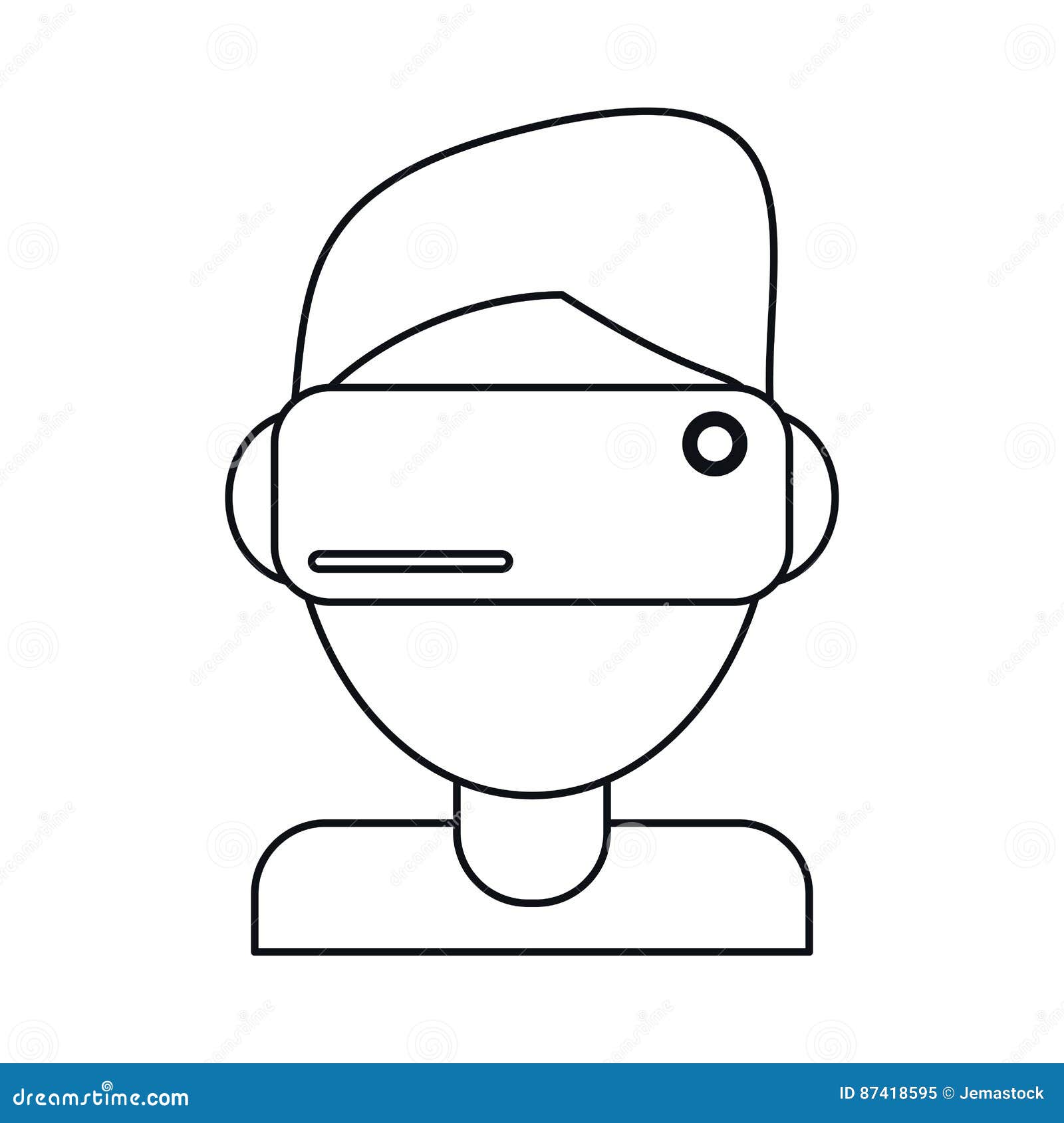 Boy Wearing Vr Goggles Thin Line Stock Vector - Illustration of device ...