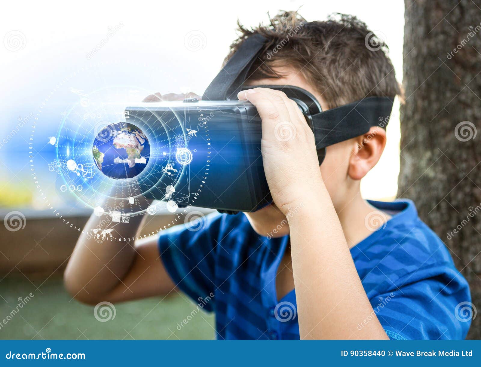 Boy Wearing VR Virtual Reality Headset with Interface Stock Photo ...