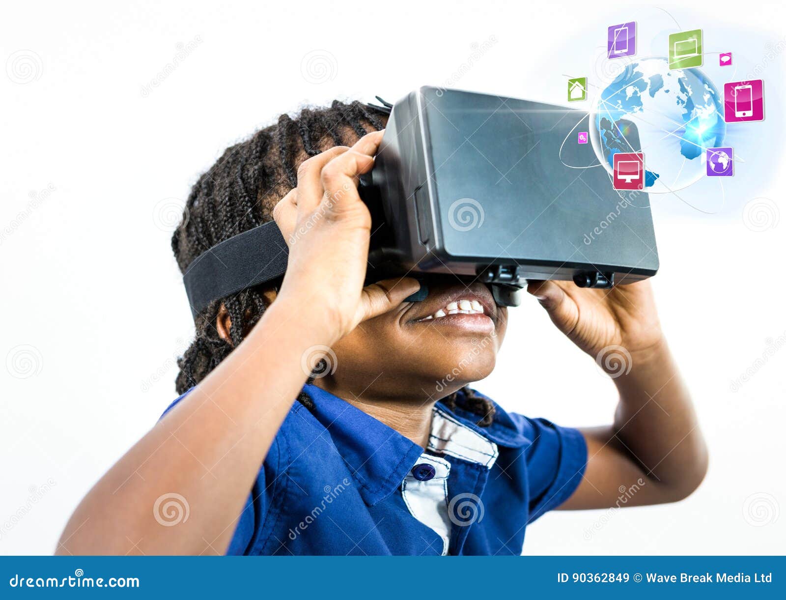 Boy Wearing VR Virtual Reality Headset with Interface Stock Image ...