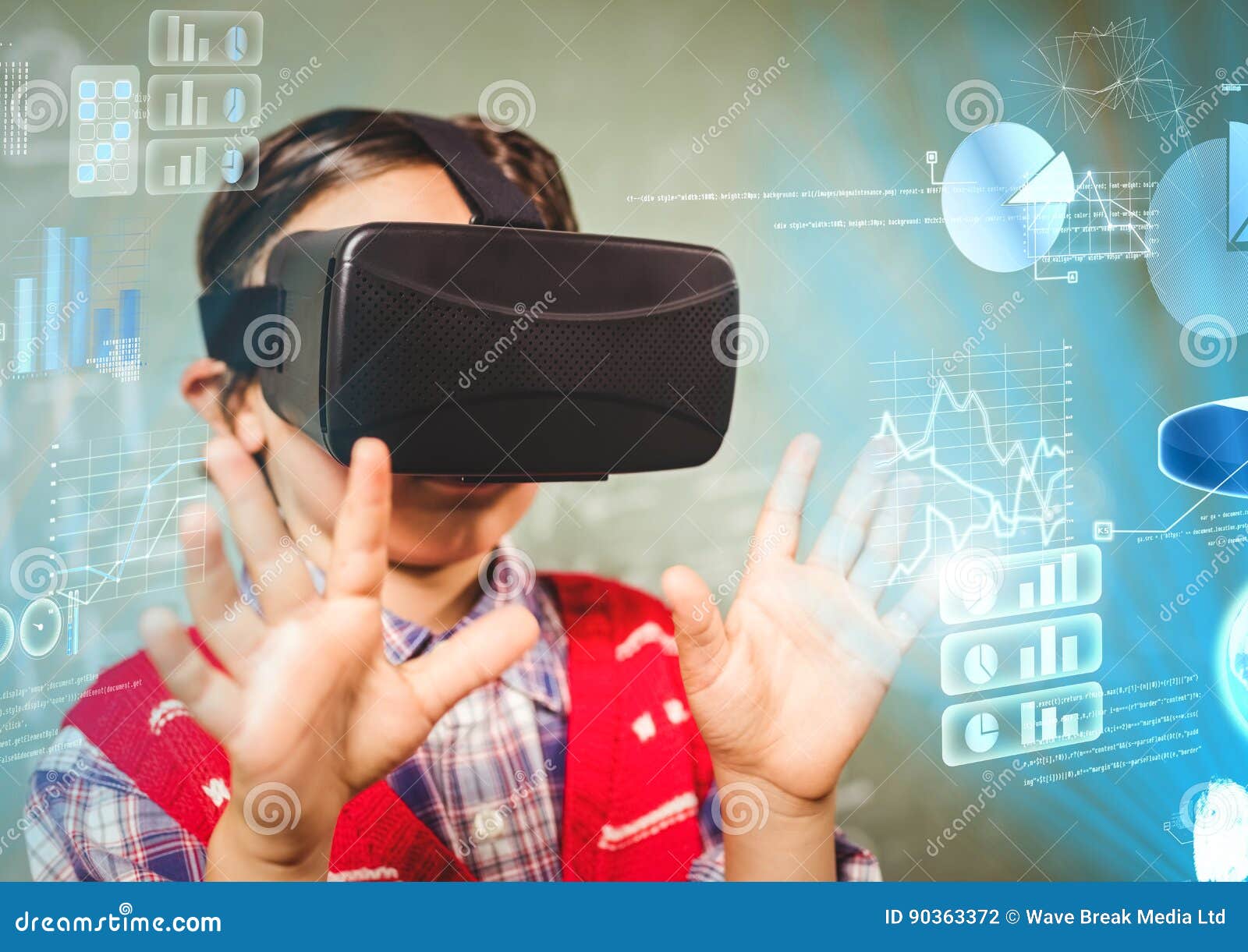 Boy Wearing VR Virtual Reality Headset with Interface Stock Photo ...