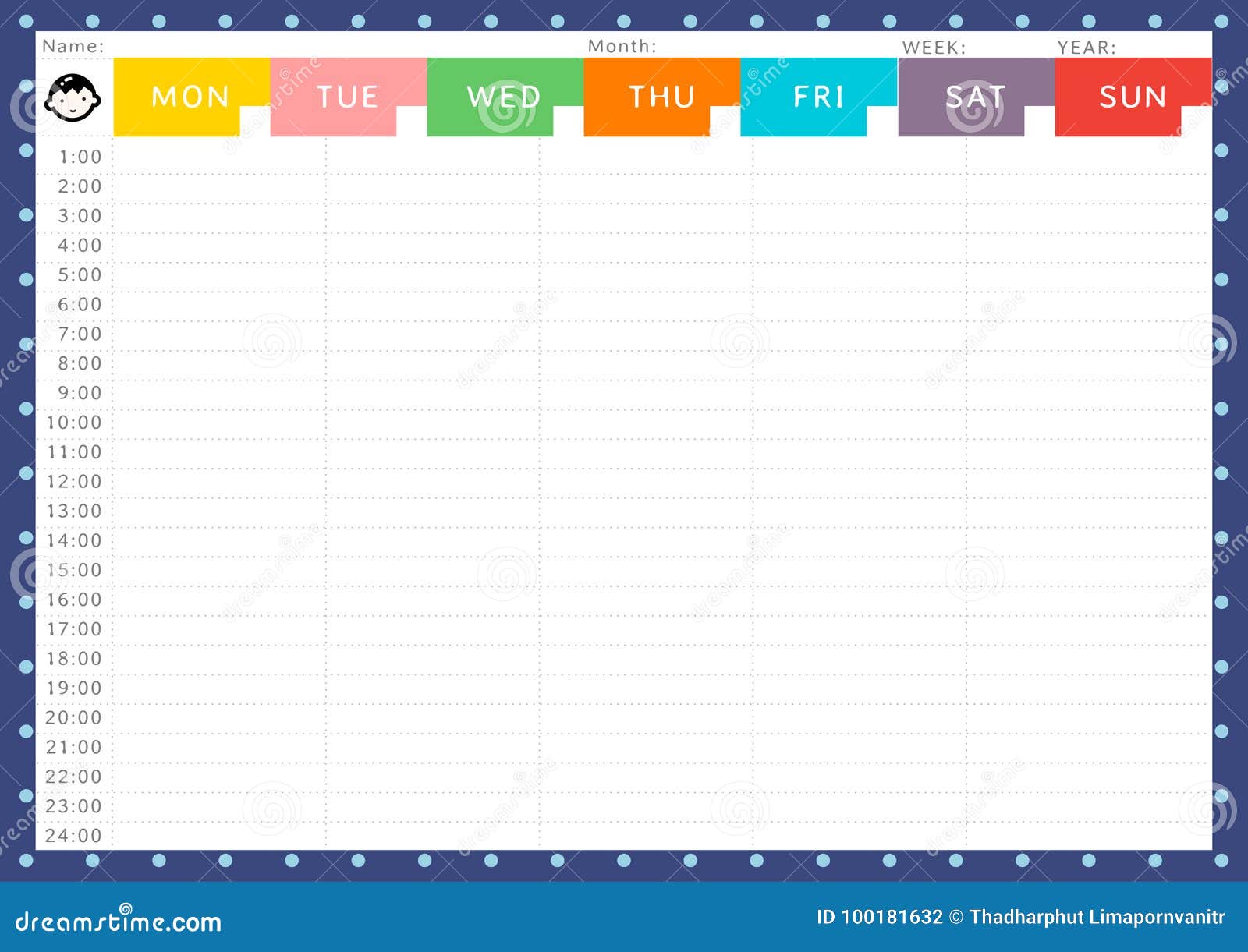 BOY WEEKLY TIME TABLE stock vector. Illustration of task - 100181632