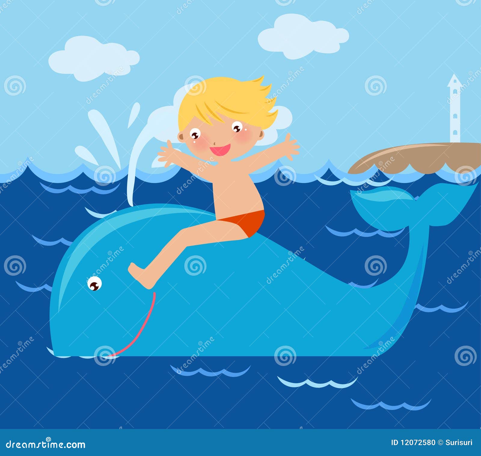 Boy and whale stock vector. Illustration of blue, ocean - 12072580