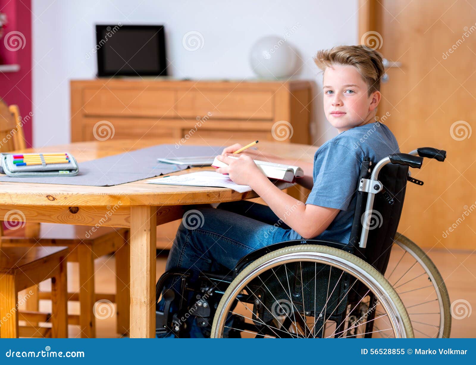 Boy in Wheelchair Doing Homework Stock Image - Image of sitting ...